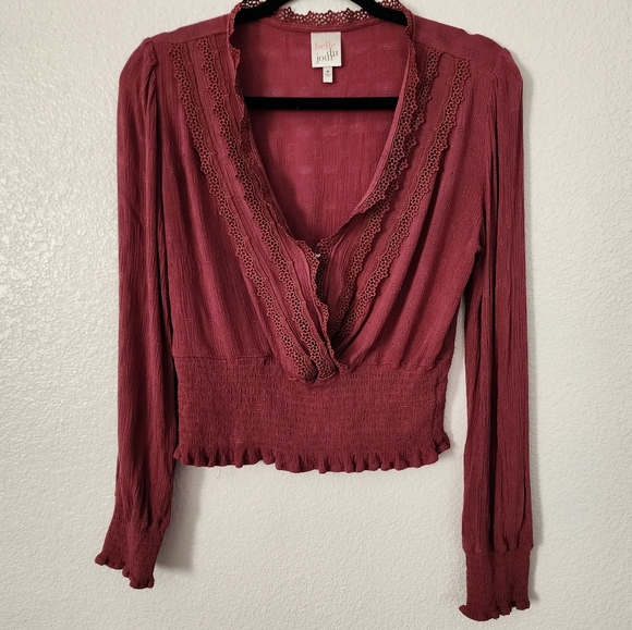 Belle Du Jour | Tops | Belle Du Jour Rose Red Boho Top Sz M | Poshmark